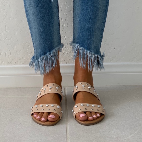 Boutique | Shoes | Nib Rhinestones Gem Trim Double Band Sandals | Poshmark